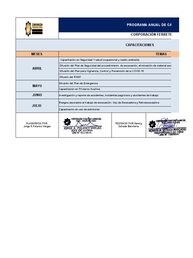 Programa Anual de Capacitación Seguridad 2022 | PDF