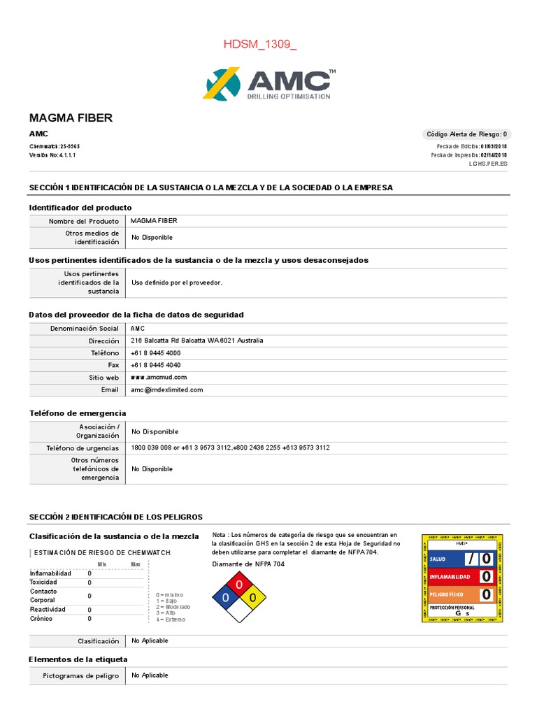 Ficha de Seguridad: MAGMA FIBER | PDF