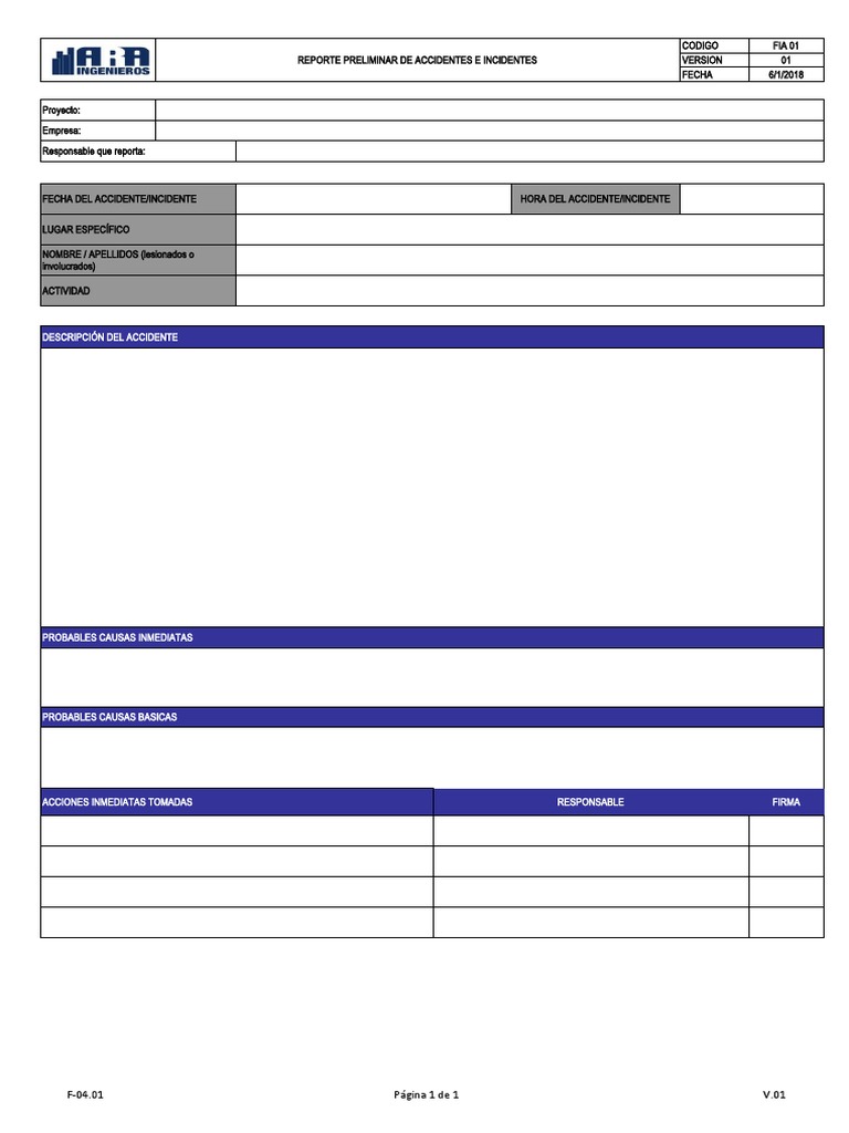 FIA 01_Reporte_Preliminar_Accidentes e Incidentes | PDF