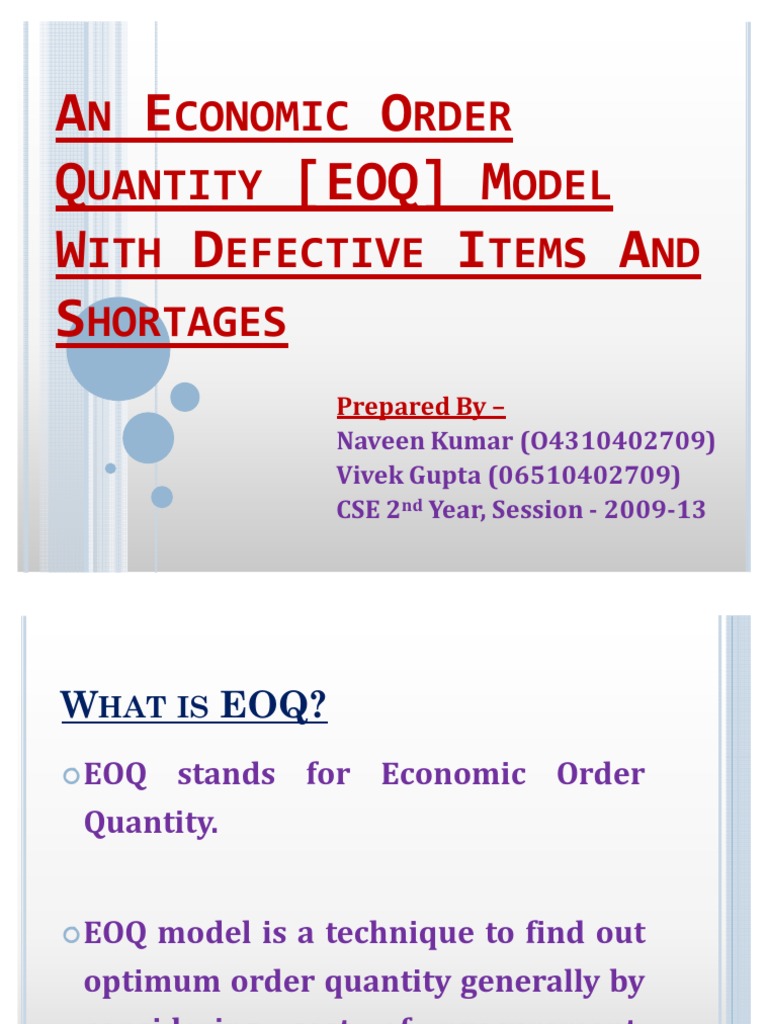 An Economic Order Quantity (EOQ) Model | PDF