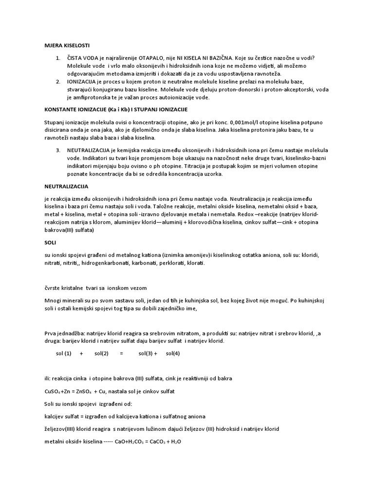 Kemija - Mjera Kiselosti I Soli | PDF