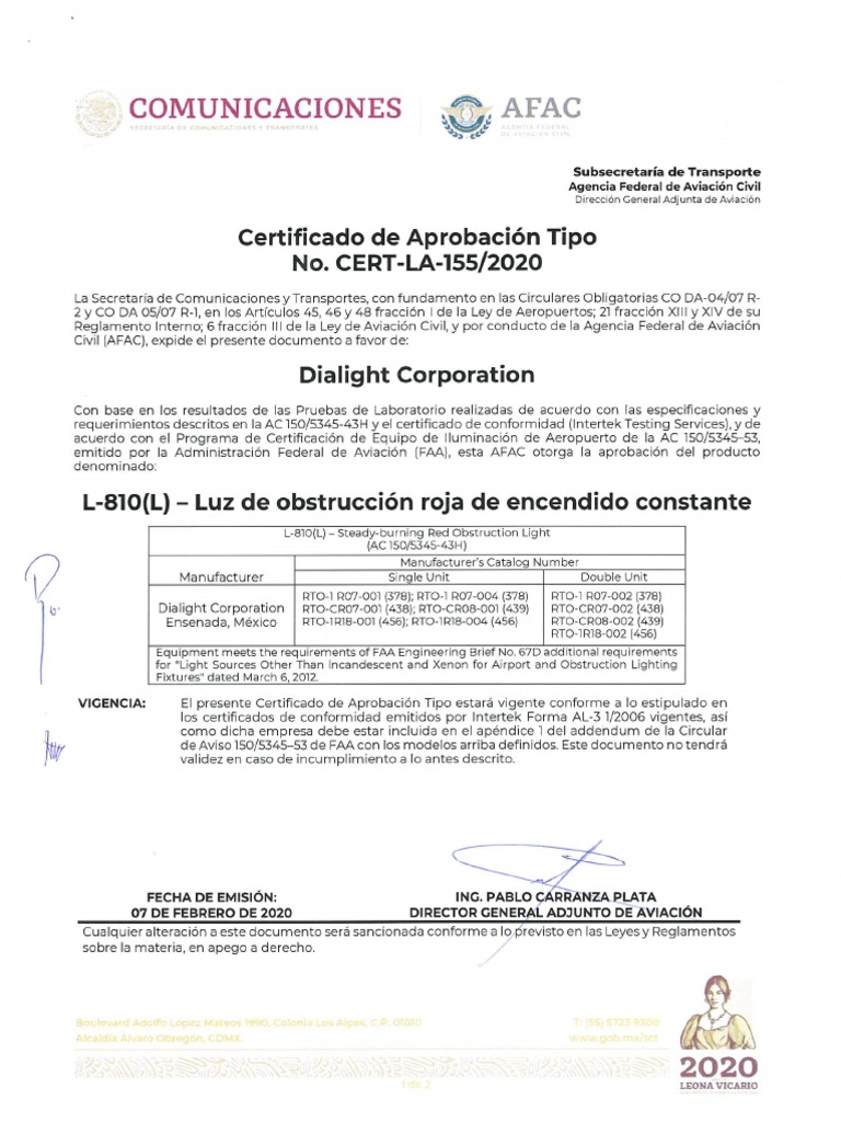 L-810 Certificado Afac Mexico - (Dgac) - Officio-2 | PDF