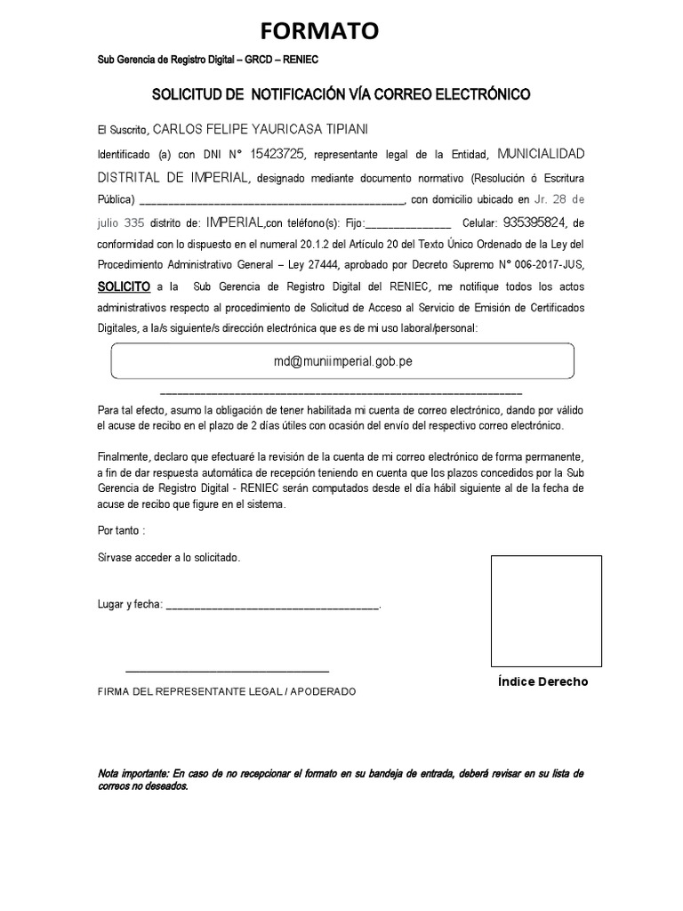 Formato de Solicitud de Notificacion Por Correo P | PDF