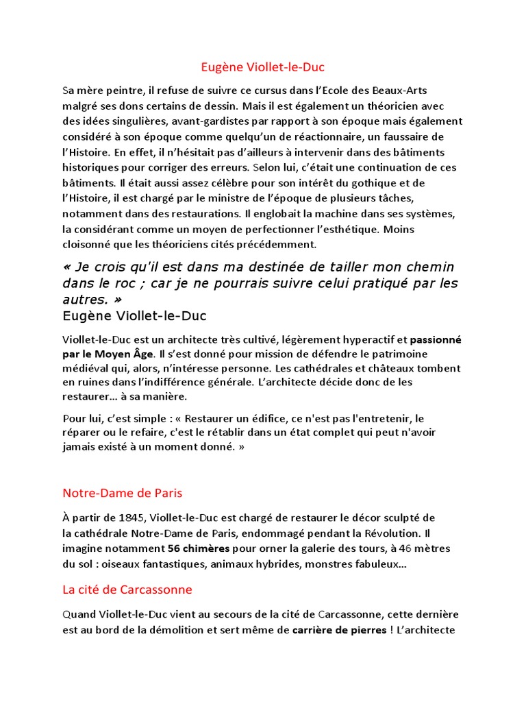 Eugène Viollet-le-Duc : Architecte du Patrimoine | PDF