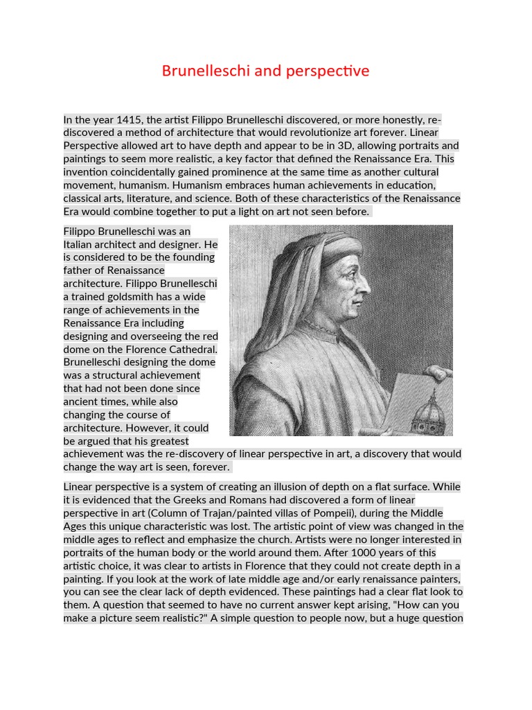 Brunelleschi and Perspective | PDF | Perspective (Graphical) | Renaissance