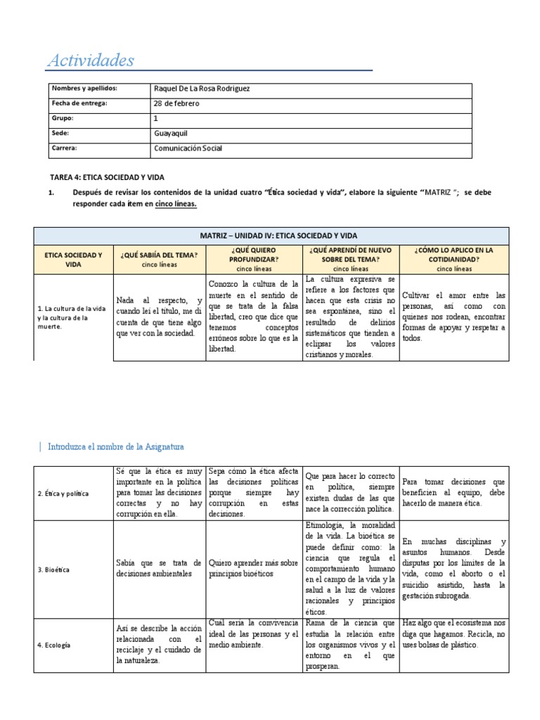 Tarea 4 P61 | PDF | Bioética | Moralidad