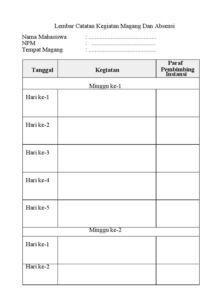 Lembar Catatan Kegiatan Magang Dan Absensi | PDF