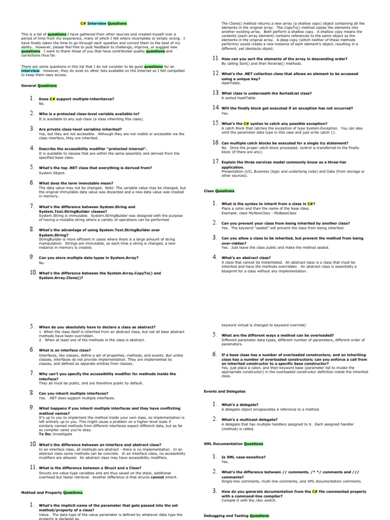 C# Interview Questions | PDF | Class (Computer Programming) | Method ...