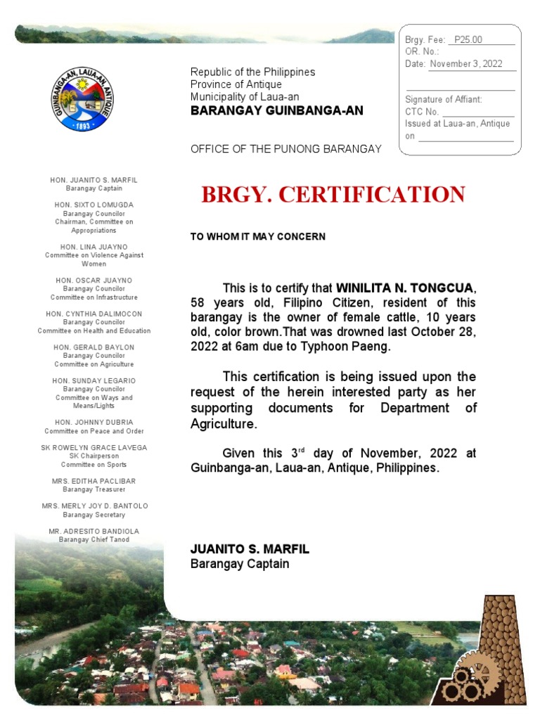 Certification For DA | PDF | Philippines
