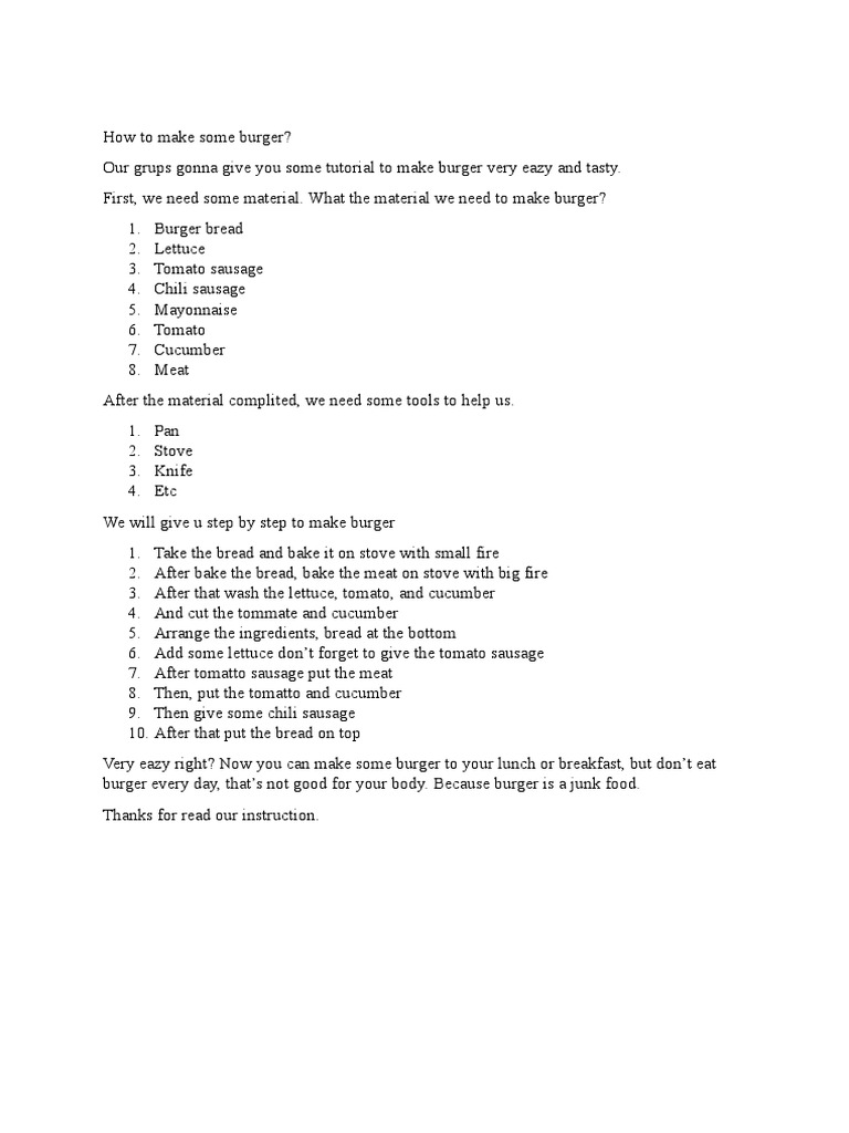 Easy Burger Recipe Tutorial | PDF | Cooking, Food & Wine | Wellness