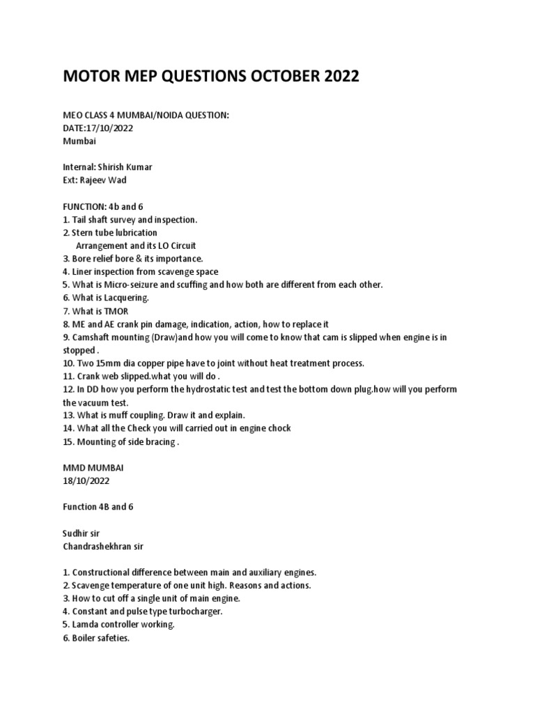 Mep Motor Ques. Oct 2022 | PDF | Engines | Pump