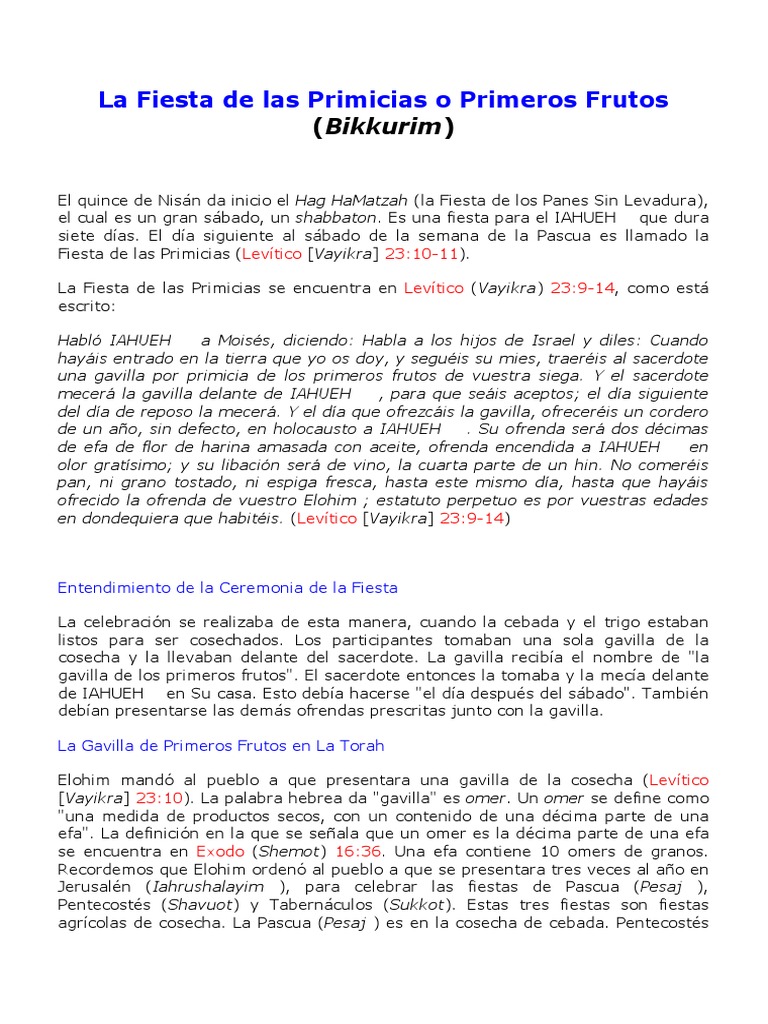 Silo - Tips - La Fiesta de Las Primicias o Primeros Frutos Bikkurim ...