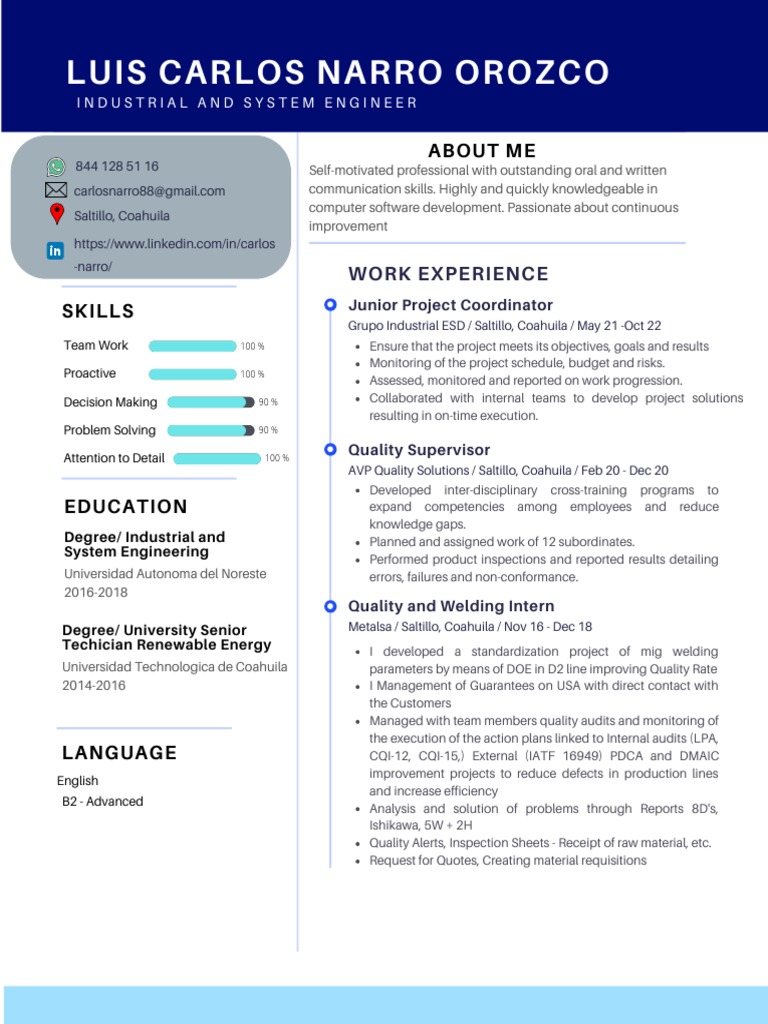 Carlos Narro Resume | Download Free PDF | Business
