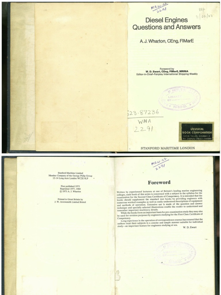 Diesel Engines Questions and Answers by Wharton | PDF