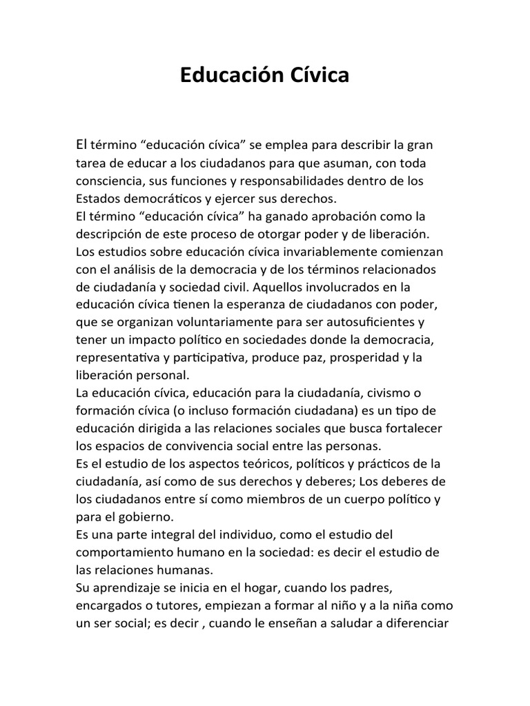 Importancia de la Educación Cívica | PDF | Ciencia del derecho cívico ...