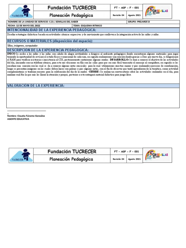 Planeacion ESQUEMA RITMICO 12 | PDF