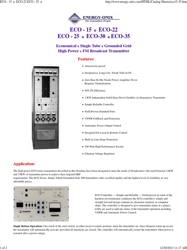 ECO Series High Power Transmitters | PDF | Vacuum Tube | Power Supply