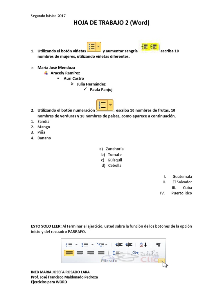 Hoja de Trabajo 2 Word Segundo Básico | PDF
