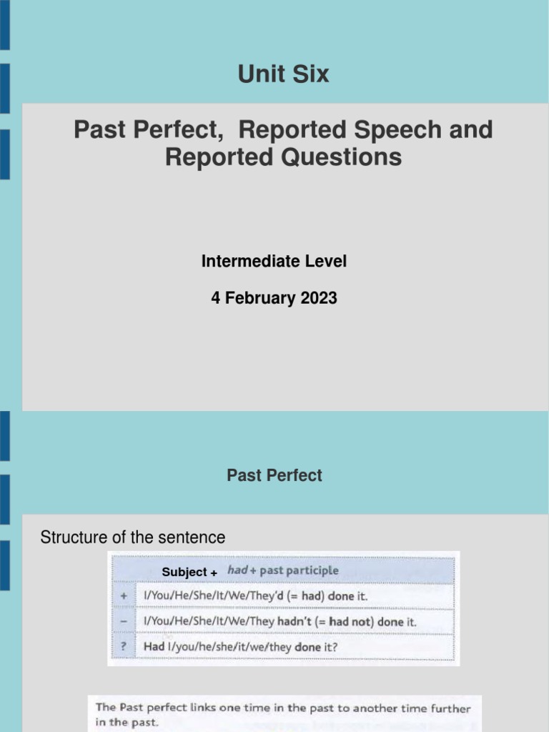 Past Perfect, Reported Speech and Reported Questions | PDF