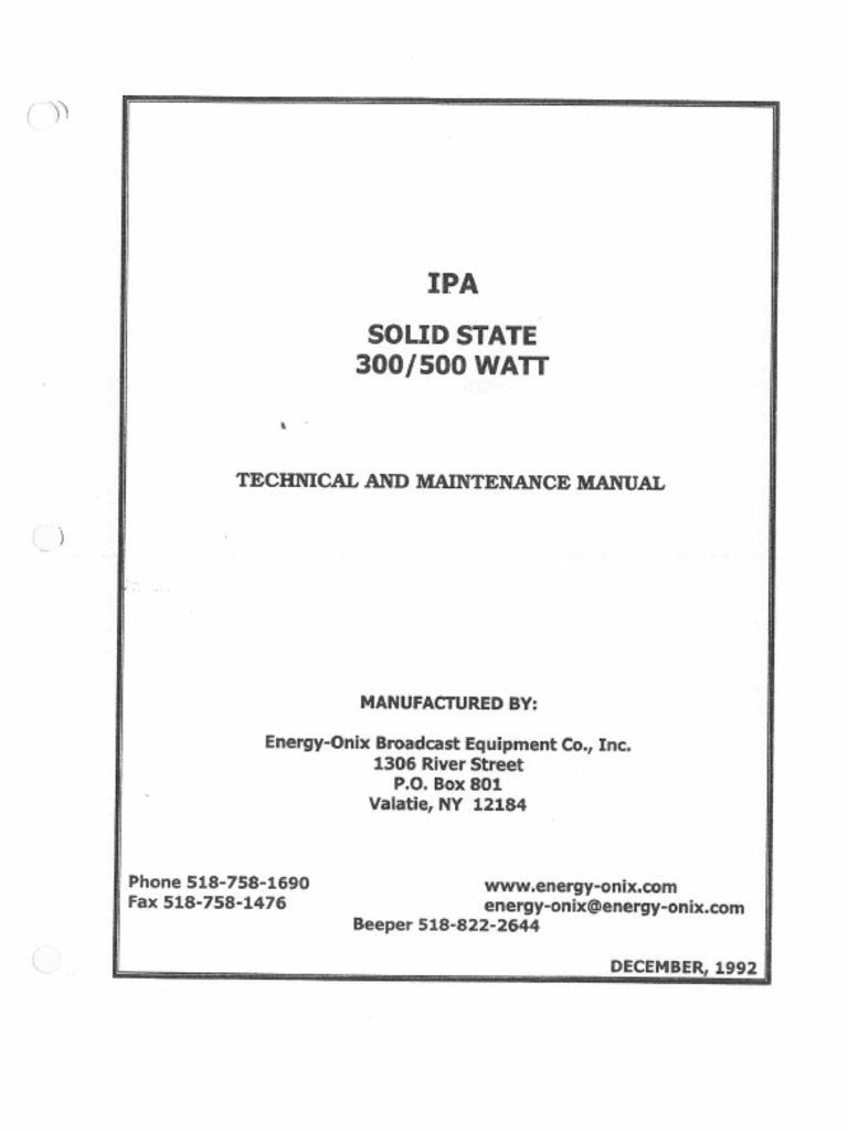 Energy Onix IPA 300-500 Manual | PDF