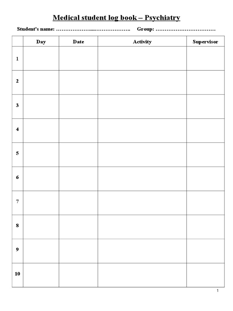 Psychiatry Logbook | PDF | Medicine | Health Sciences