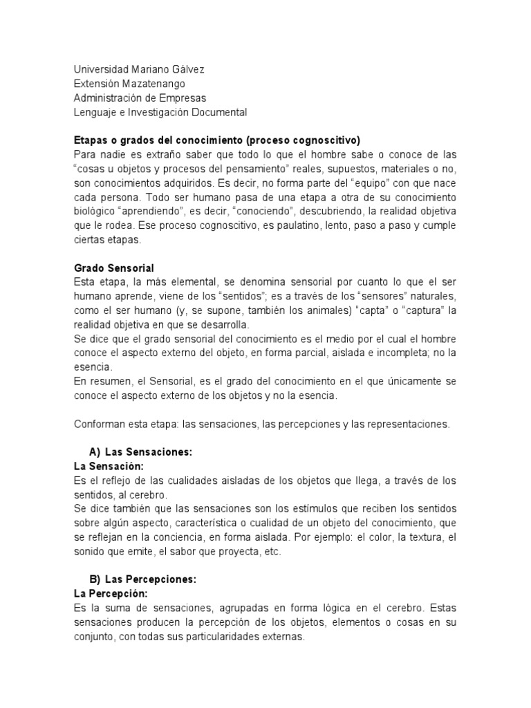 Etapas o Grados Del Conocimiento | PDF | Percepción | Conocimiento