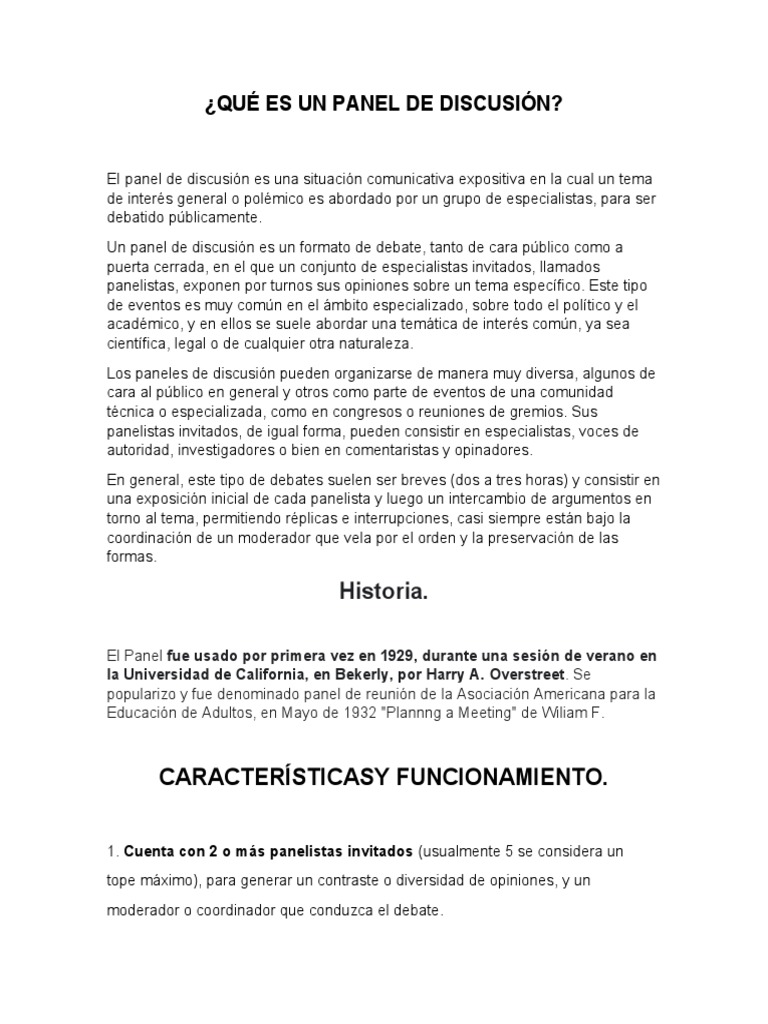 Objetivo y definición del panel de discusión | PDF | Política