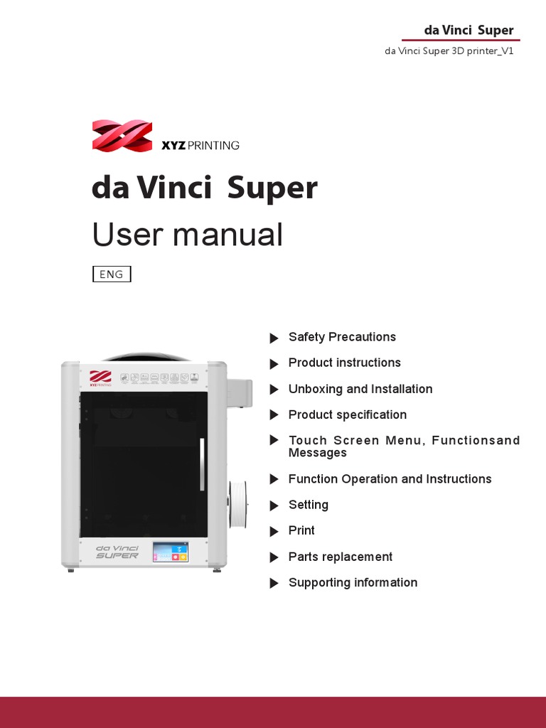 Da Vinci SUPER User Manual - EN | PDF | Printer (Computing) | Electromagnetic Interference