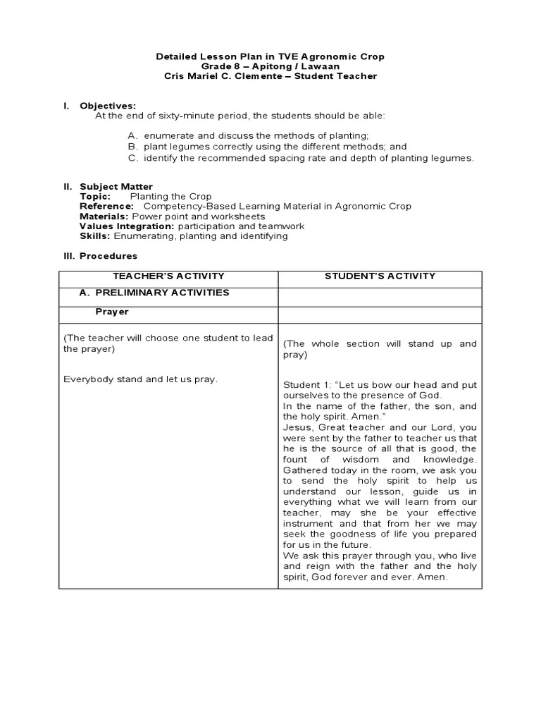 Detailed Lp 2 Planting The Crop Pdf Sowing Botany