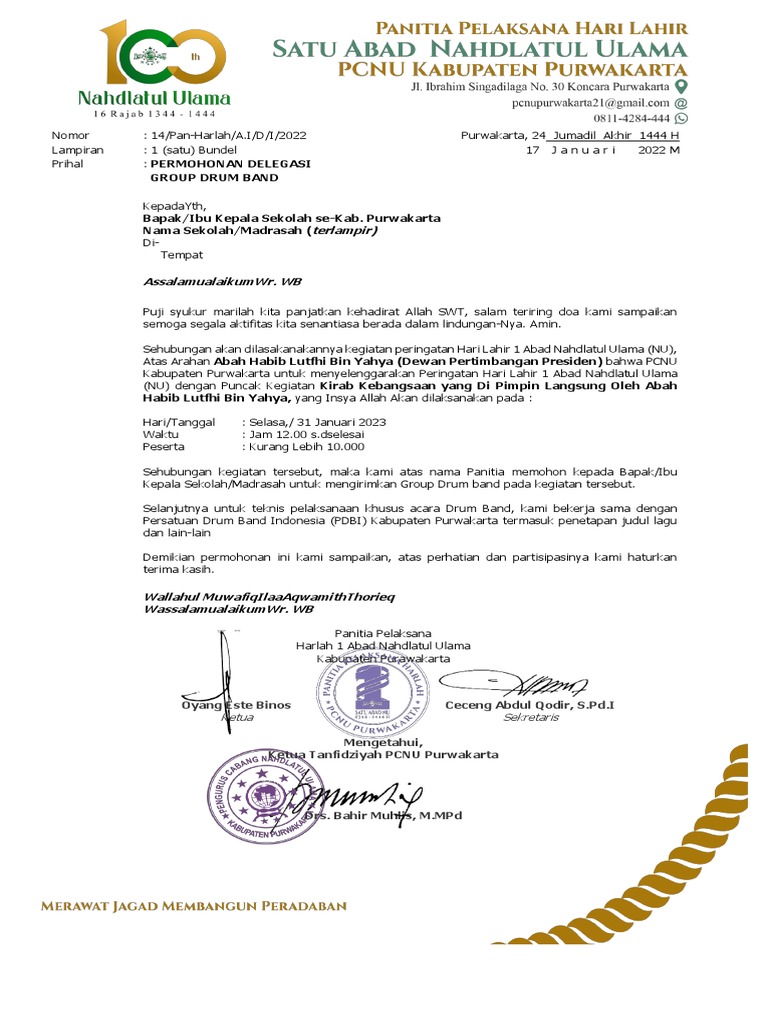 Surat Drumband Harlah NU-1 | PDF