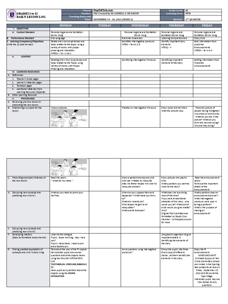 DLL - MTB 3 - Q2 - W2 | PDF | Question | Human Communication