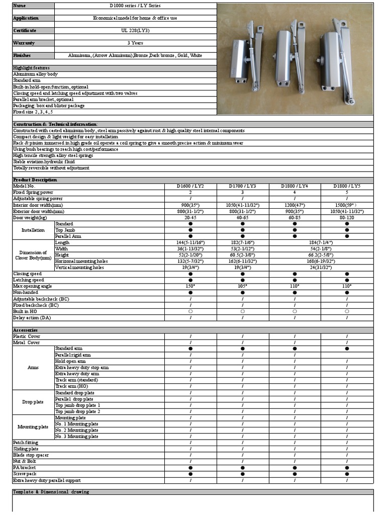 Ficha Tecnica Cierrapuertas Shenfei | PDF | Door | Screw