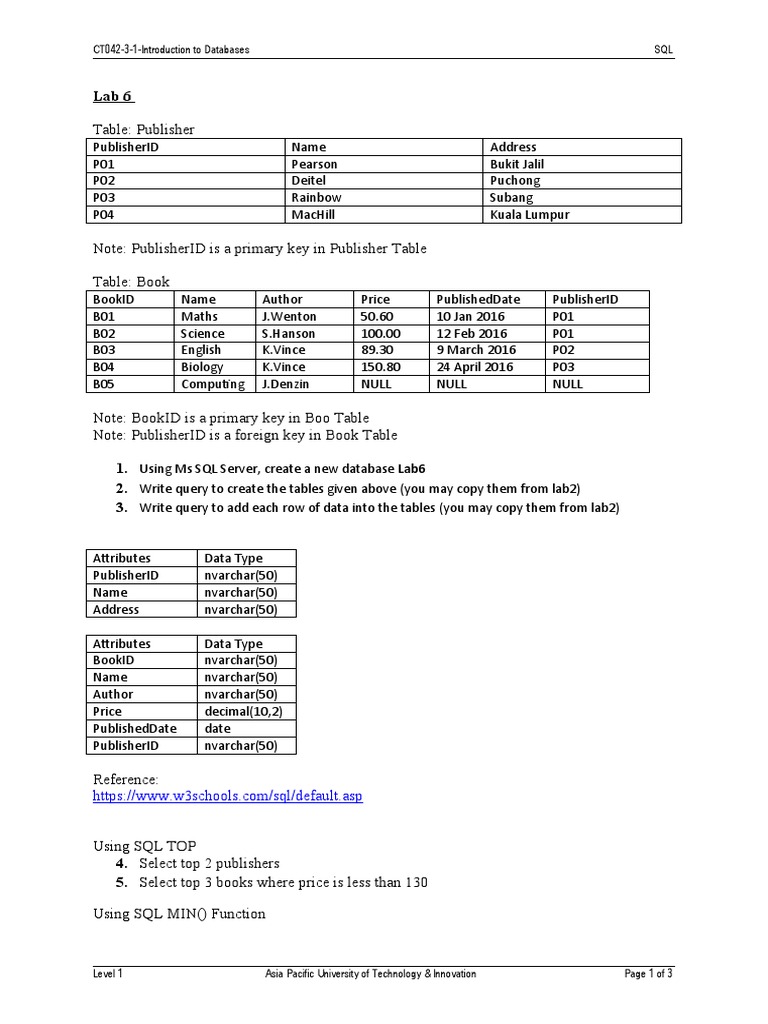 Lab 6 | PDF | Sql | Table (Database)