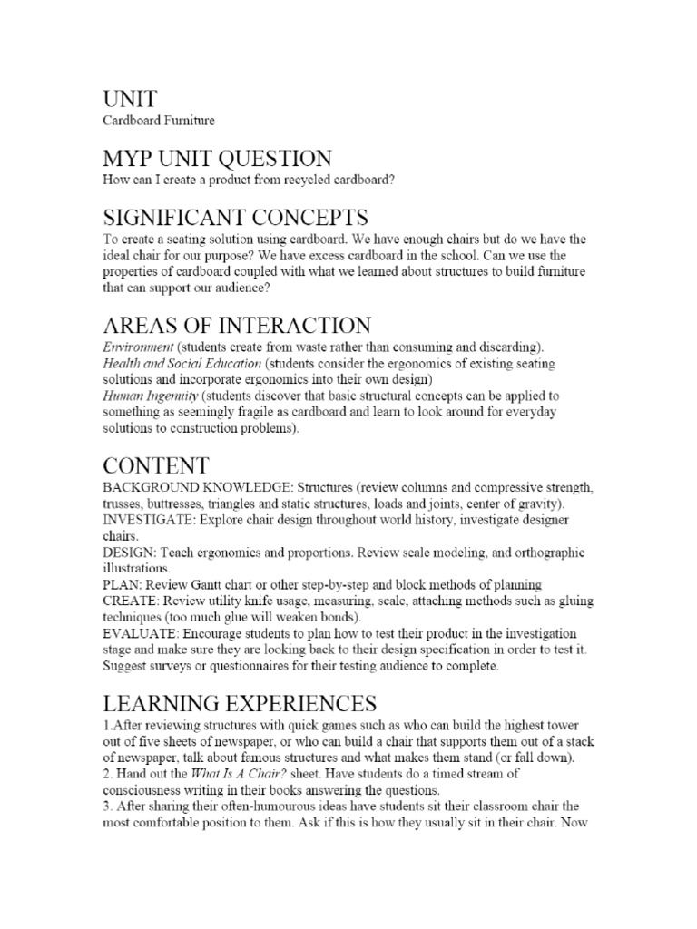 UNIT - MYP IB at TMA | PDF