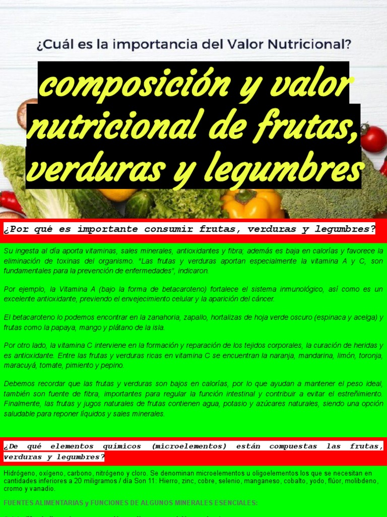 Composición Y Valor Nutricional De Frutas Verduras Y Legumbres Pdf