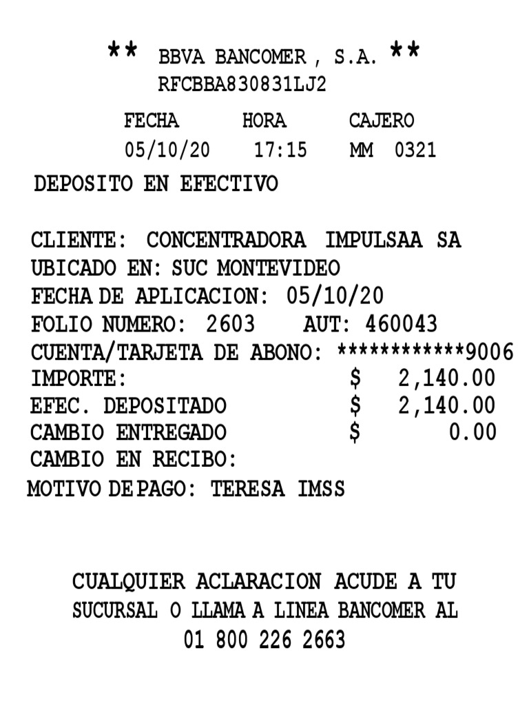 Recibo Bancomer | PDF