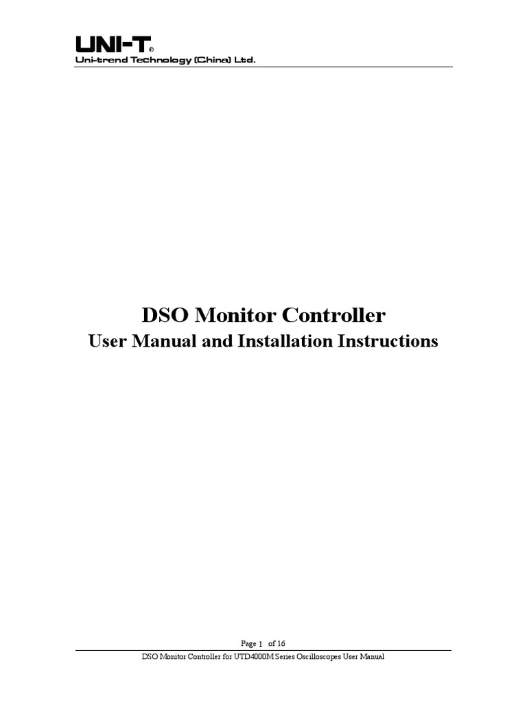 DSO Monitor Controller For UTD4000M Series Oscilloscopes User Manual V1.9 | PDF | Installation ...