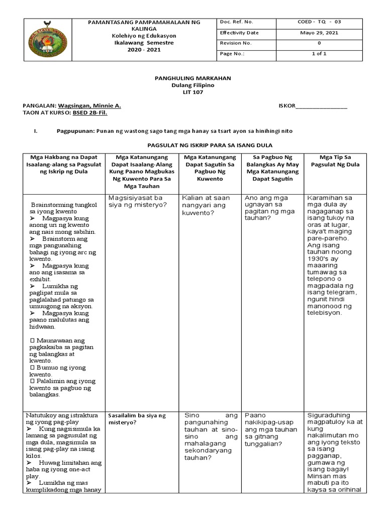 Dulang Filipino - Exam | PDF