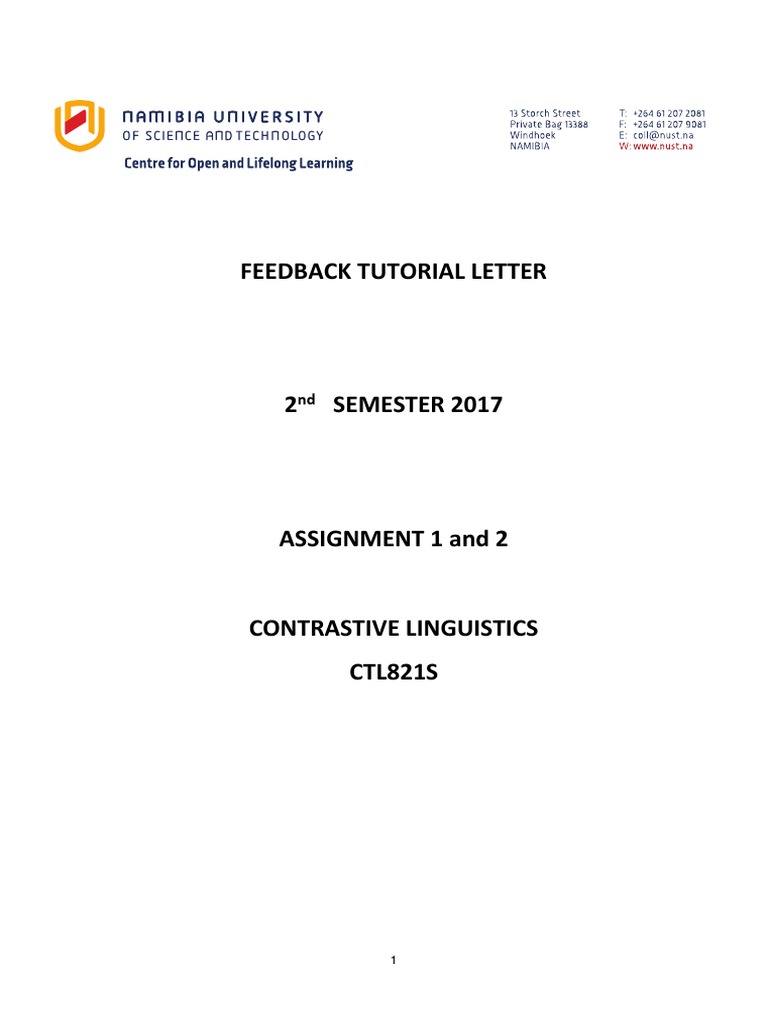 Contrastive Linguistics Assignment 1 And 2 Pdf Second Language Acquisition Second Language