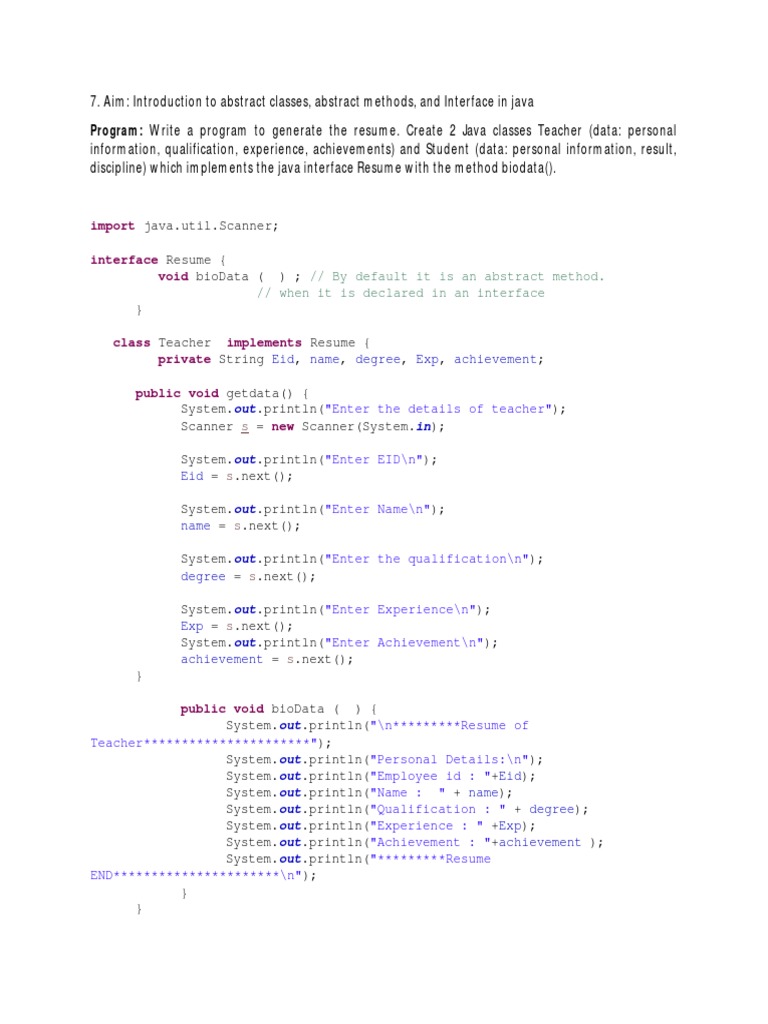7 Java Lab | PDF | Class (Computer Programming) | Method (Computer ... 7 Java Lab | PDF | Class (Computer Programming) | Method (Computer ...