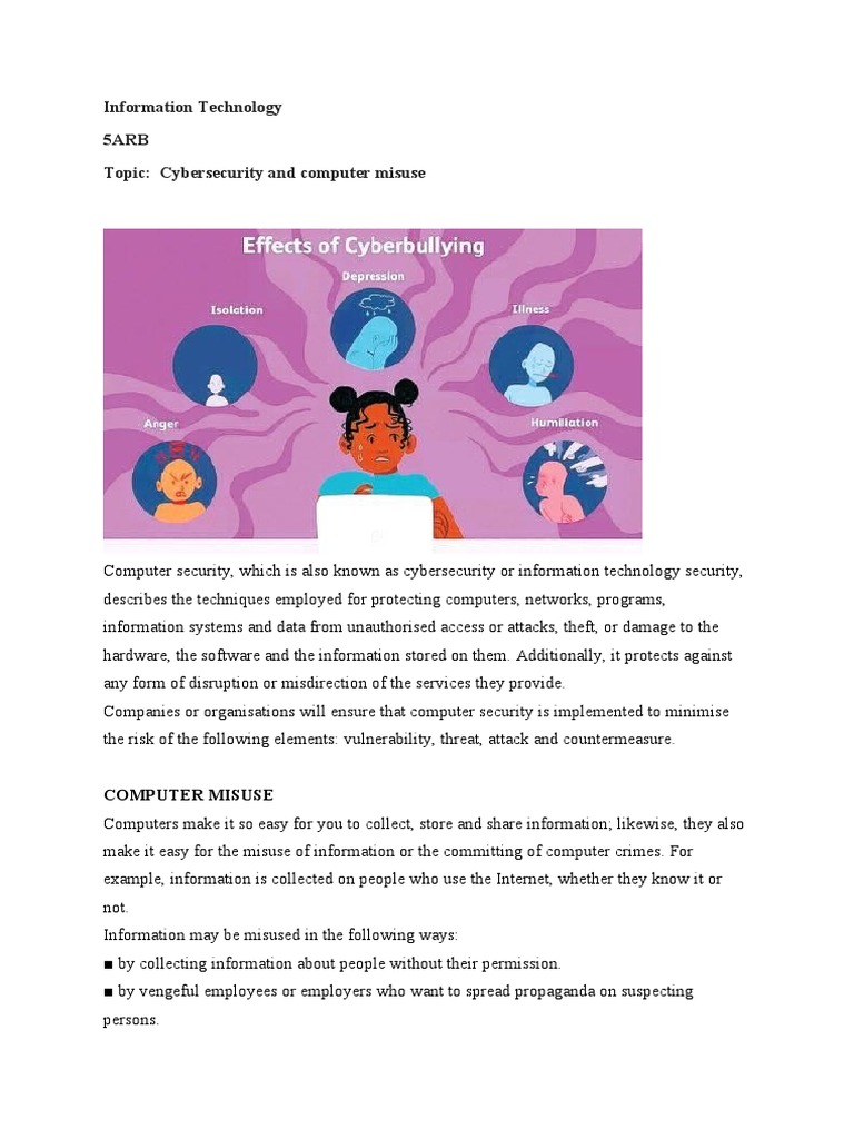 Cybersecurity: Risks and Misuse Explained | PDF | Security | Computer ...