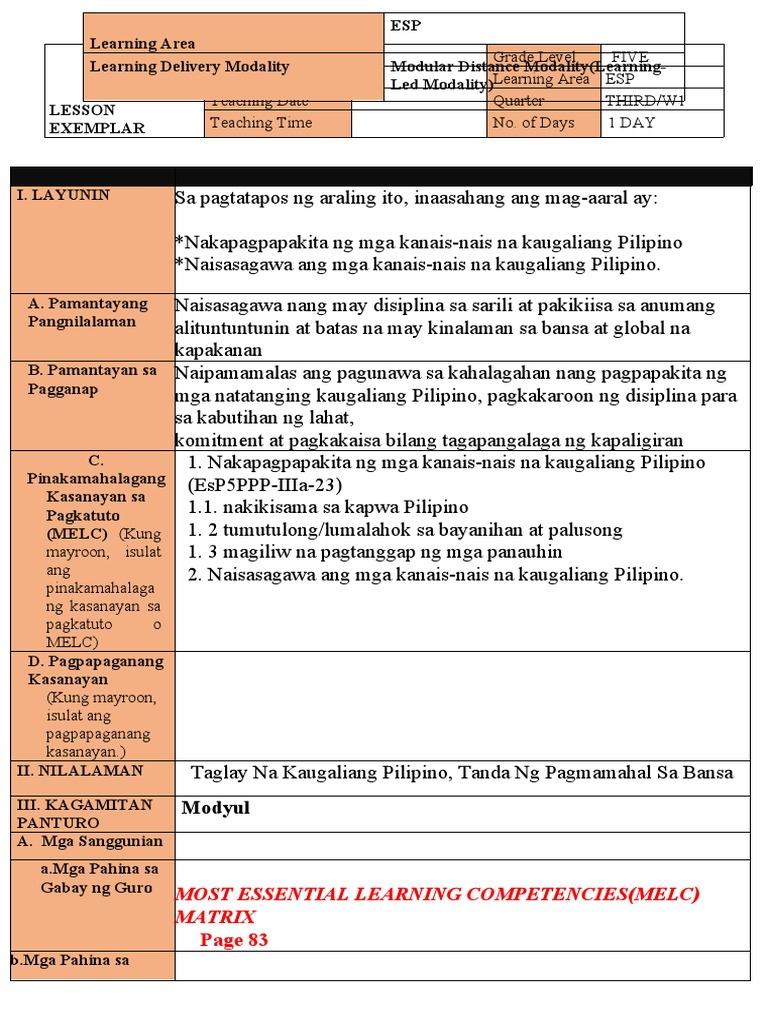 Cot ESP 5 Q3 W1 | PDF