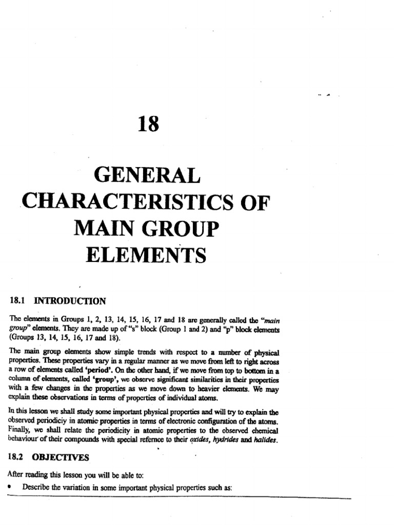 L-18 General Characteristics of Main Group Elements | PDF