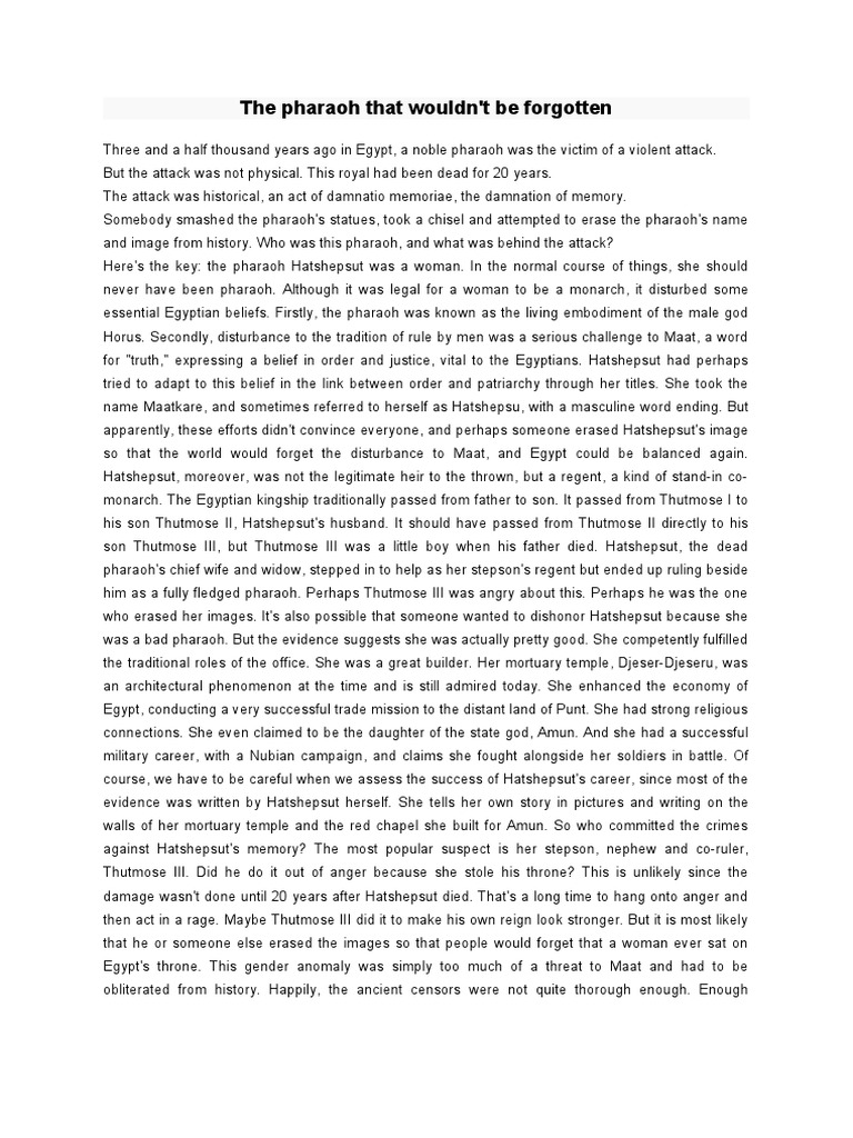 The Pharaoh That Wouldn't Be Forgotten | PDF | Hatshepsut | Ancient Egypt