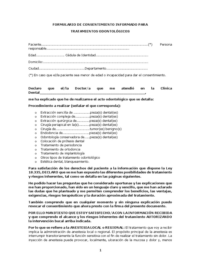 ODONTÓLOGOS-CONSENTIMIENTO-INFORMADO-GENERAL | PDF | Odontología | Dentadura postiza