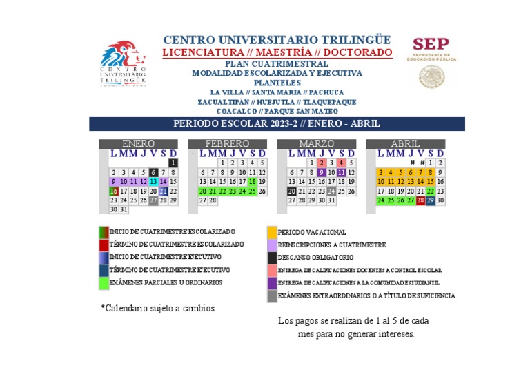 Calendario Lice-Maest-Doc-Cuatr 2023-2 | PDF