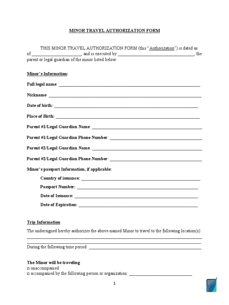 Minor Travel Authorization Form | PDF