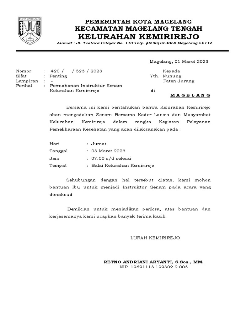 Permohonan Instruktur Senam | PDF Permohonan Instruktur Senam | PDF