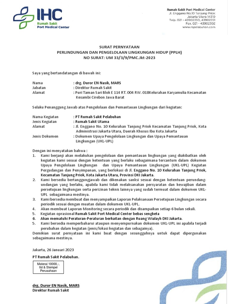 Surat Pernyataan PPLH | PDF