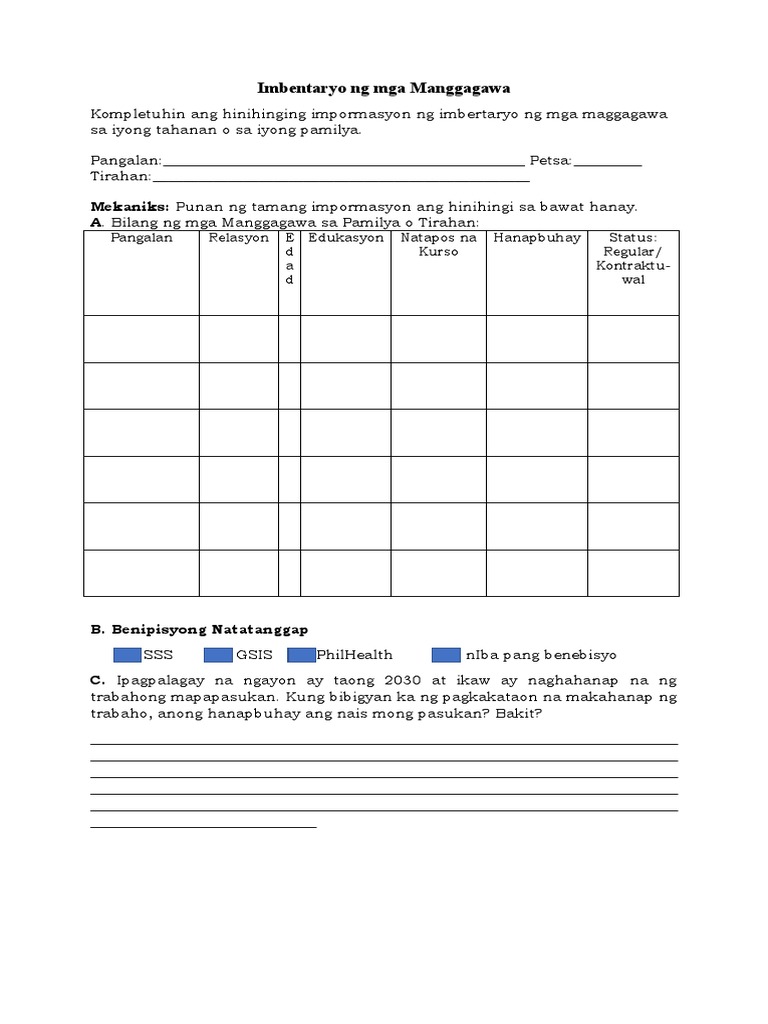 Imbentaryo NG Mga Manggagawa Q2-W3 | PDF